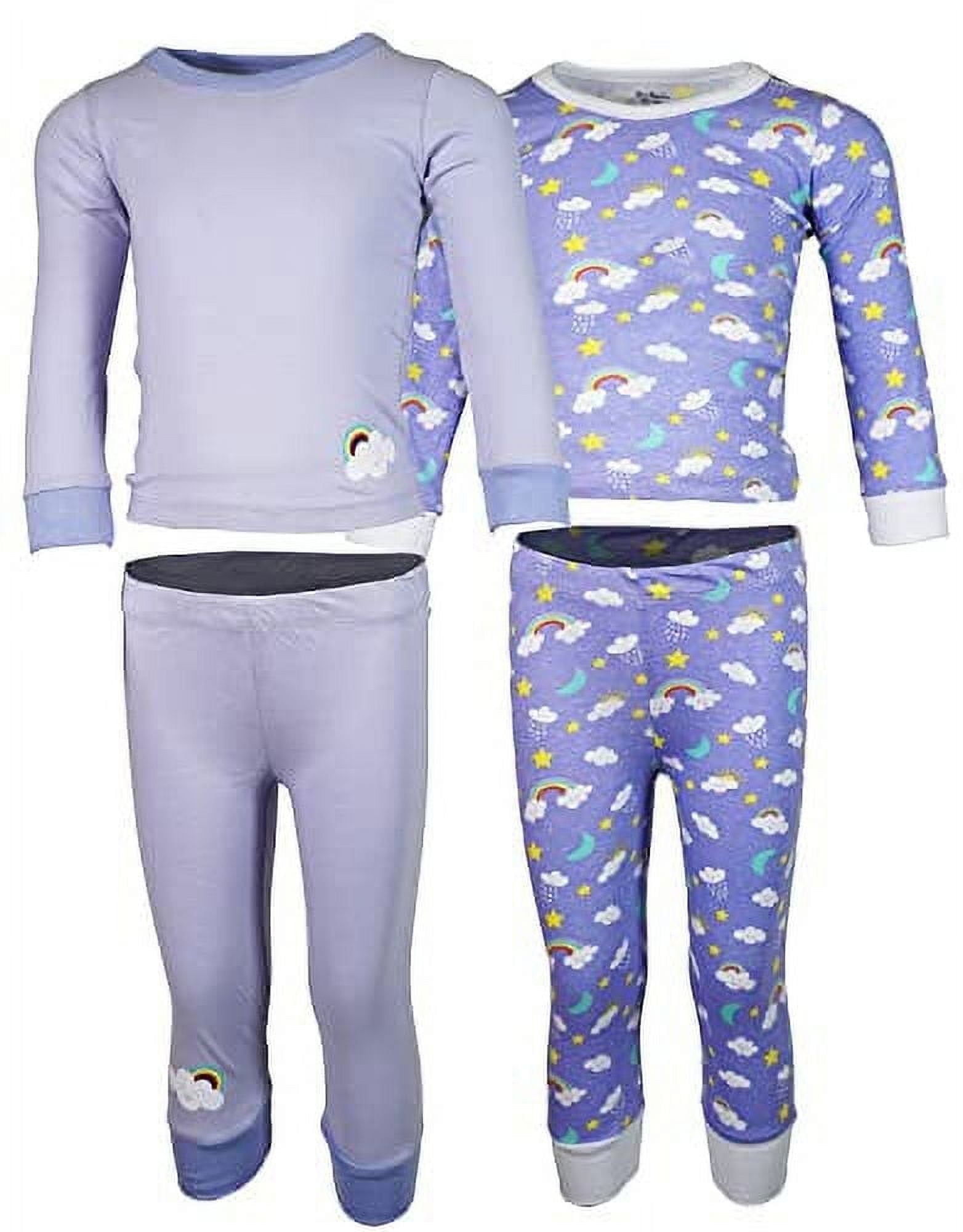 MISS POPULAR Girls 2 Pack 4 Piece Long Pajama Set Cute Comfy Cotton ...