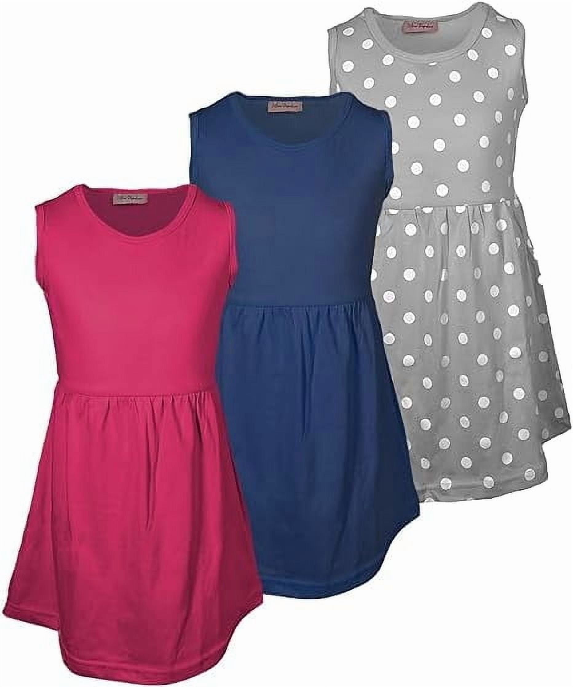 MISS POPULAR Girls 3 Pack Tank Skater Dress Soft Cotton Cute Designs ...