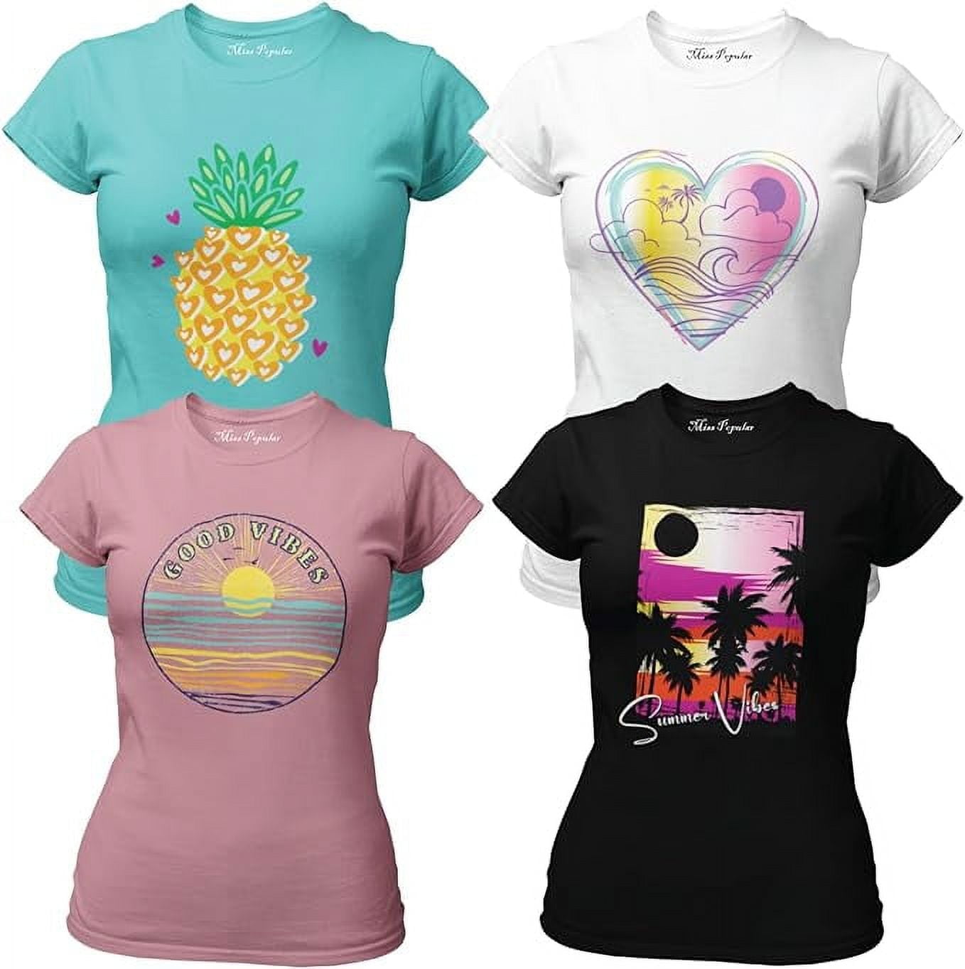 MISS POPULAR Girls 4-Pack Super Soft Short Sleeve T-Shirts with Rainbow ...