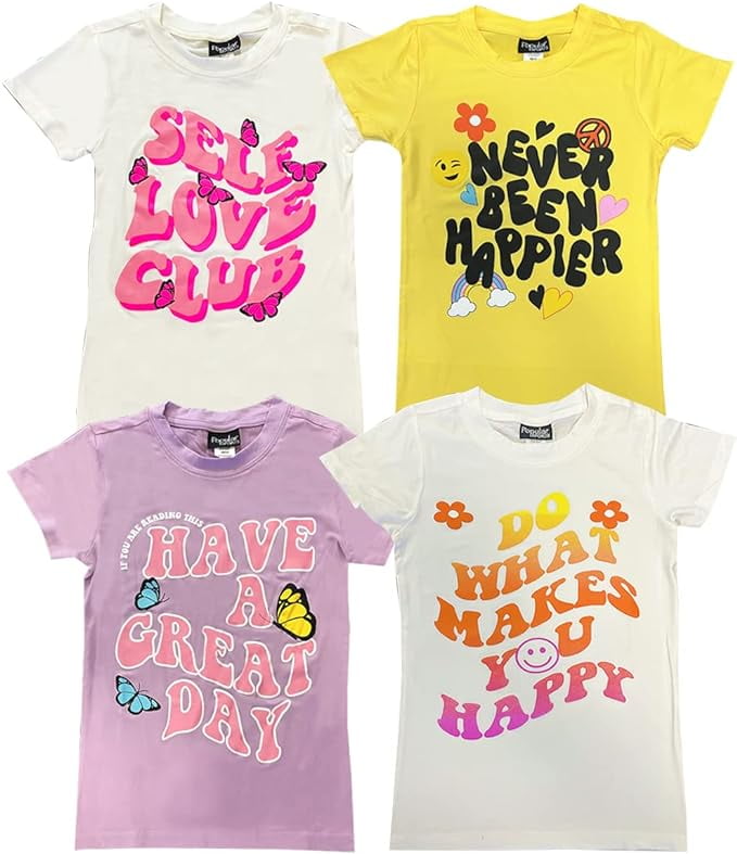 MISS POPULAR Girls 4-Pack Super Soft Short Sleeve T-Shirts Rainbow ...