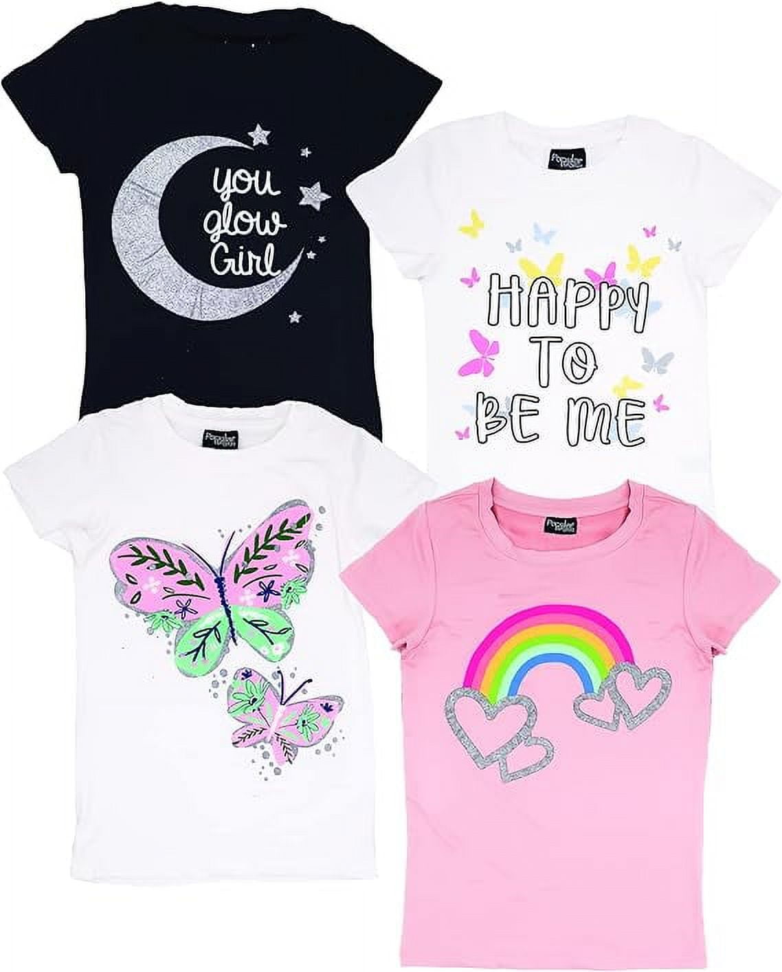 MISS POPULAR Girls 4-Pack Super Soft Short Sleeve T-Shirts| Preteen ...