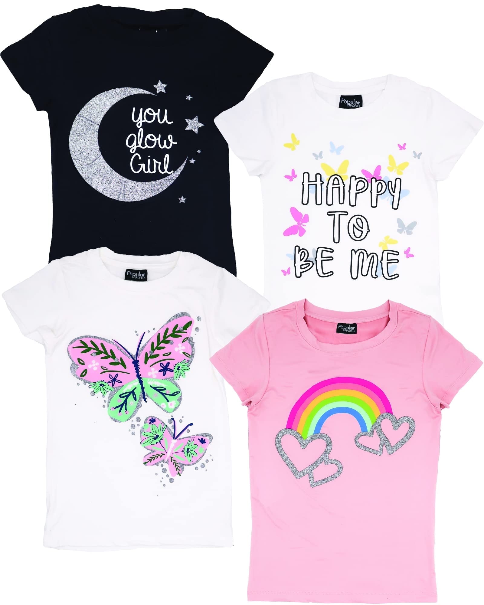 MISS POPULAR Girls 4-Pack Super Soft Short Sleeve T-Shirts| Preteen ...