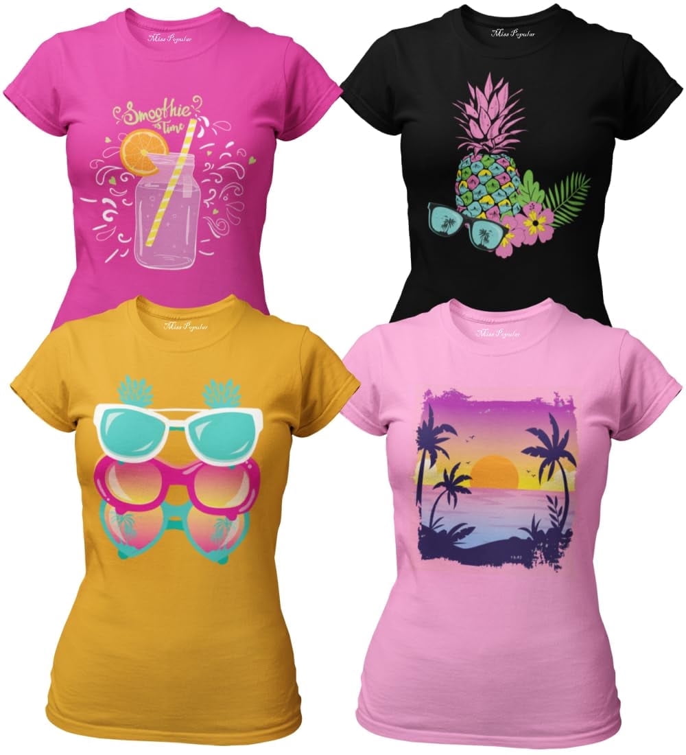 MISS POPULAR Preteen Girls 4-Pack Soft T-Shirts, Rainbow Butterfly ...