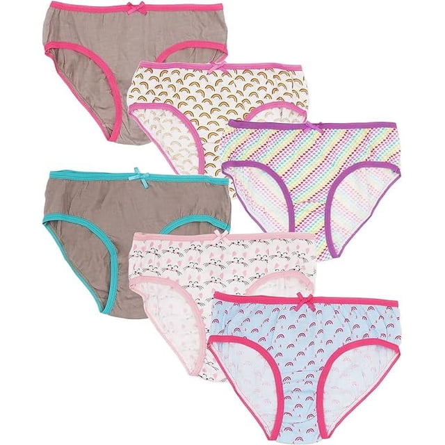 MISS POPULAR Girls 6-Pack Soft Cotton Underwear Tagless Basic Panty ...