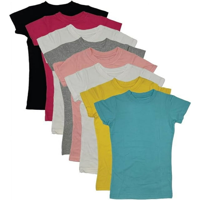 MISS POPULAR Girls' 8-Pack Super Soft PolyCotton Short Sleeve Crew Neck ...