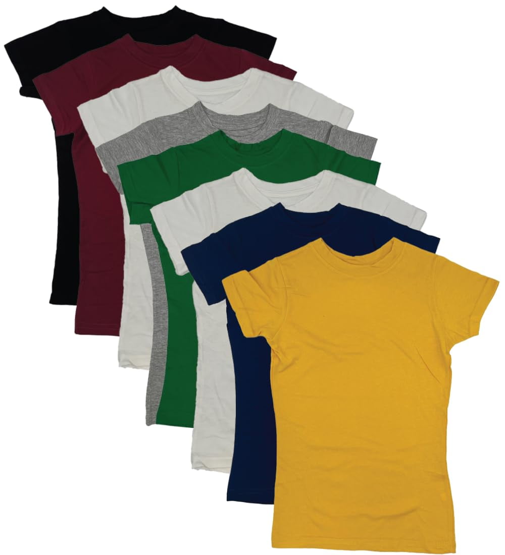 MISS POPULAR Girls' 8-Pack Super Soft PolyCotton Short Sleeve Crew Neck ...