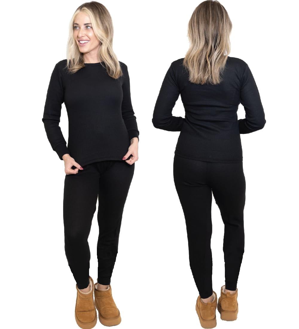 MISS POPULAR Womens 2-Piece Waffle Thermals Set | Long Sleeve Shirt ...