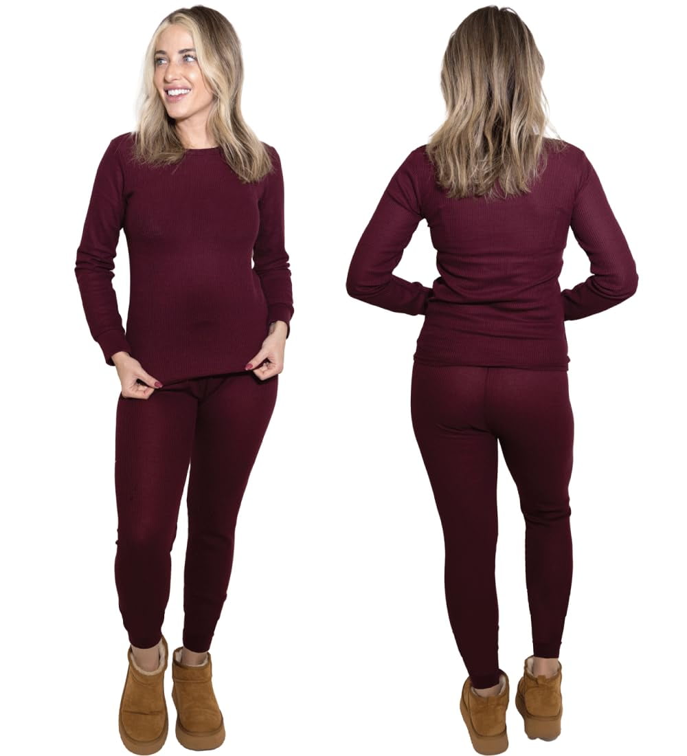 MISS POPULAR Womens 2-Piece Waffle Thermals Set | Long Sleeve Shirt, Pants | Long Johns Waffle ...
