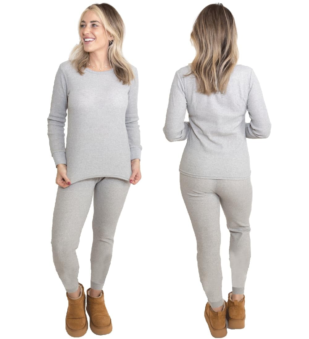 MISS POPULAR Womens 2-Piece Waffle Thermals Set | Long Sleeve Shirt ...