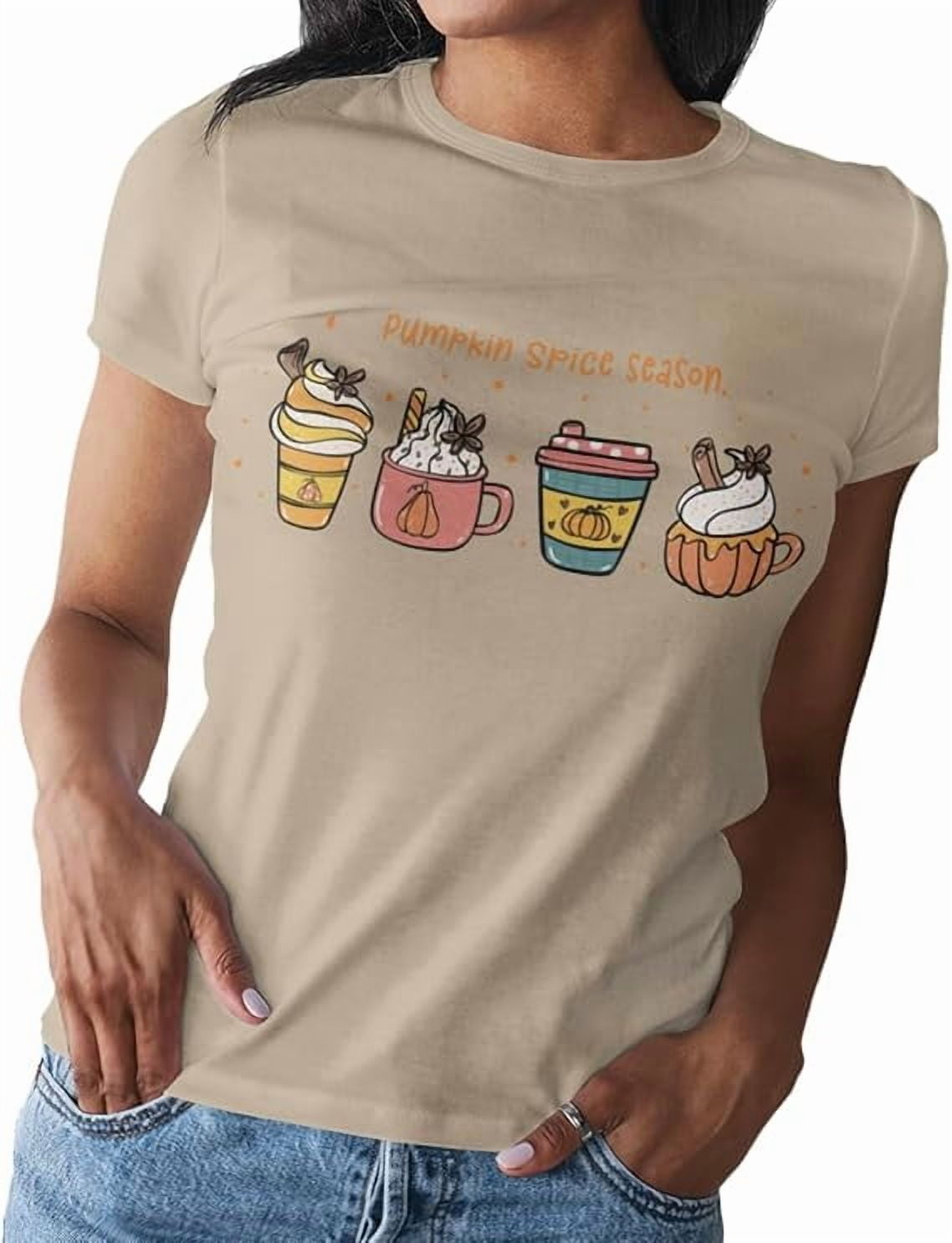 MISS POPULAR Womens Fall Printed Short Sleeve T Shirts, Fall Season ...