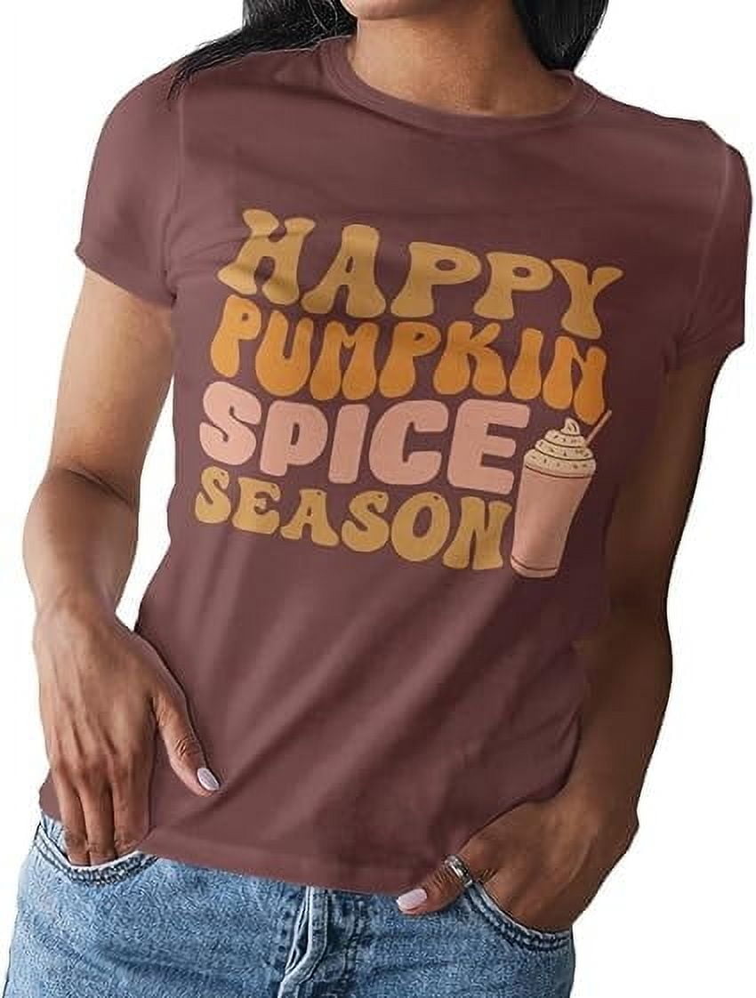 MISS POPULAR Womens Fall Printed Short Sleeve T Shirts, Fall Season ...