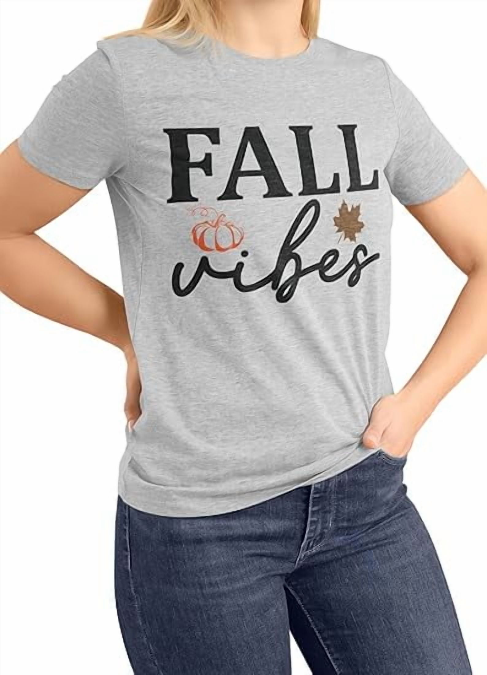 MISS POPULAR Womens Fall Printed Short Sleeve T Shirts, Fall Season ...