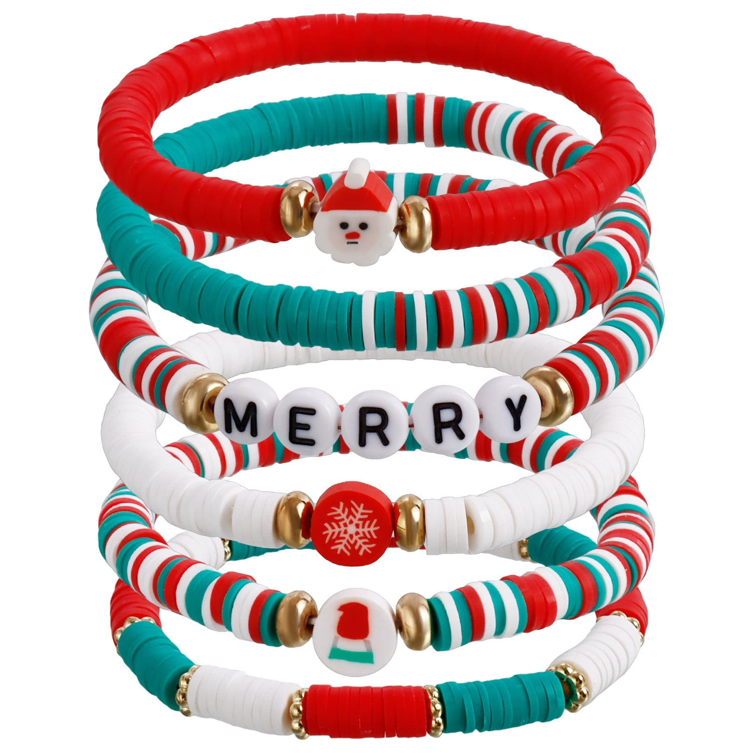 MISS RIGHT Christmas Bracelets Set, Stackable Polymer Clay Stretch ...