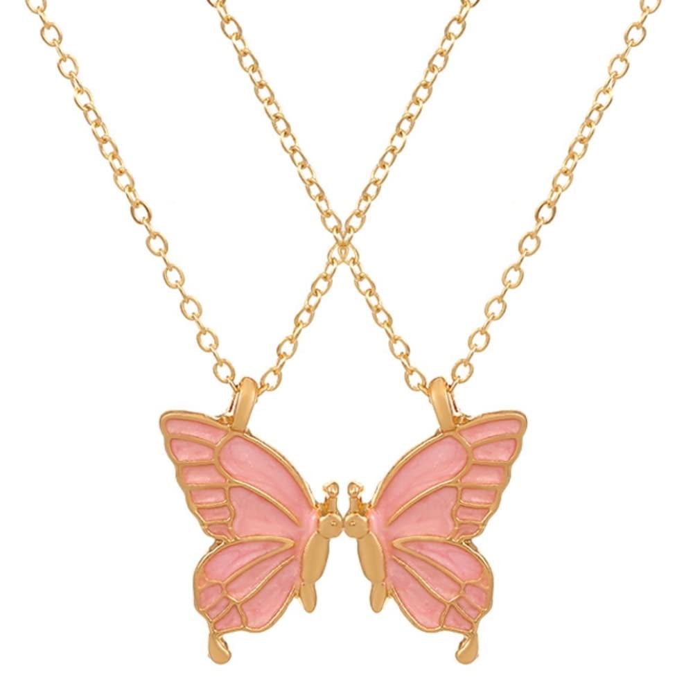MISS RIGHT Cute Butterfly BFF Necklaces for 2, Pink Enamel Butterfly ...