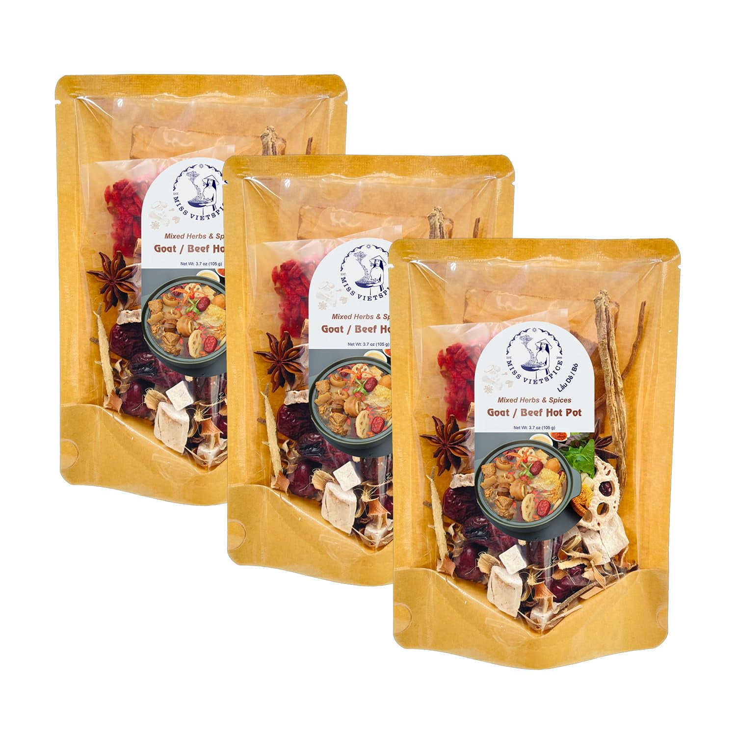 MISS VIETSPICE Goat Beef Hotpot Herbs & Spices Mixture 3.7 Oz, Pack 3 ...