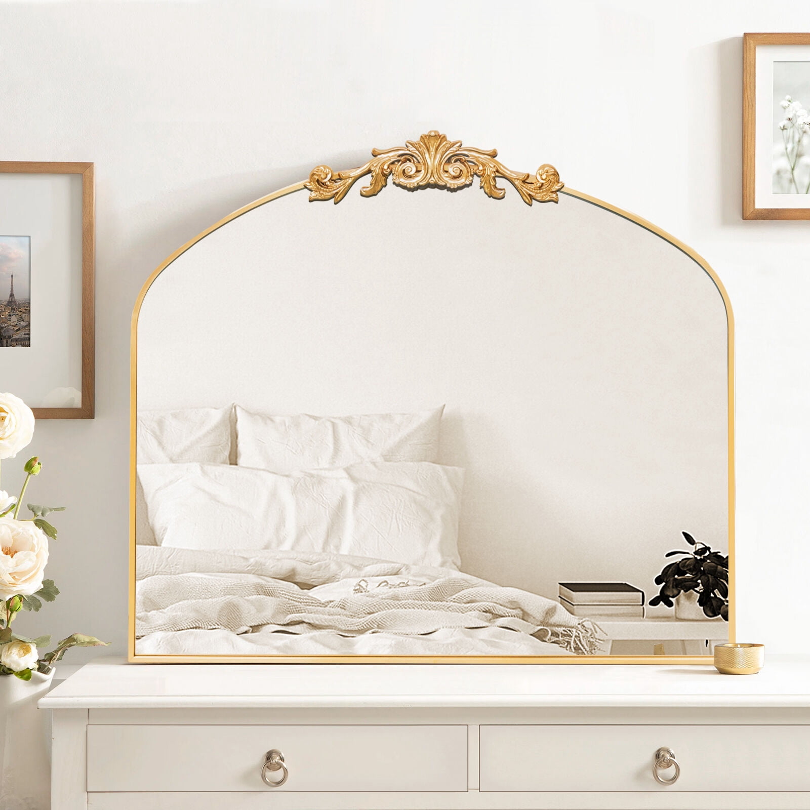 MISSDAY Vintage Gold Baroque Mirror for Wall, 36"X30" Arched Antique ...