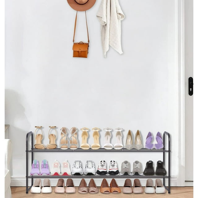 MISSLO 2 Tier Metal Shoe Rack, Stackable Shelf for 18 Pairs, Bronze ...