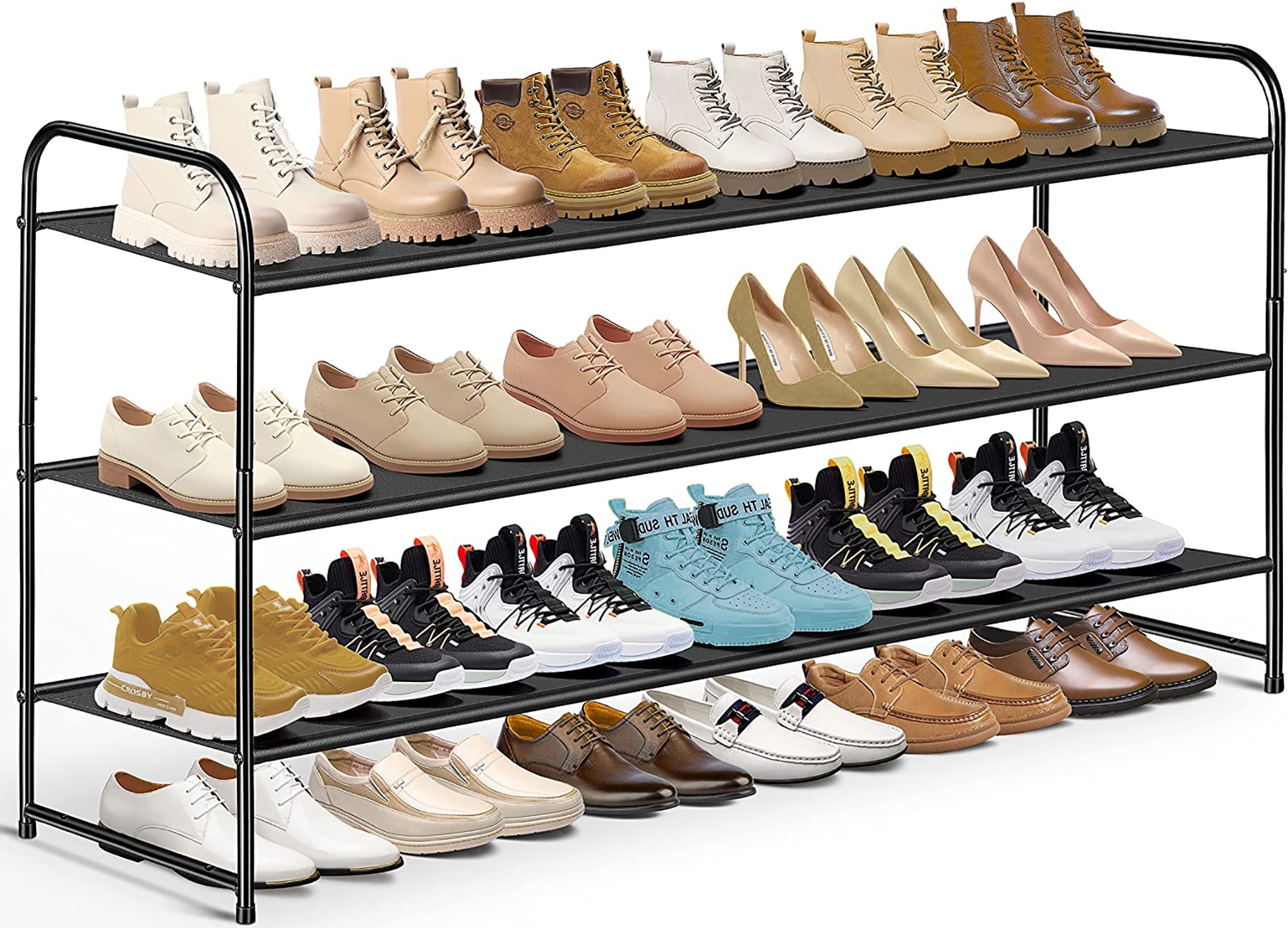 MISSLO 3-Tier Free-Standing Shoe Rack, Tall Boot Display- Metal Shelves ...