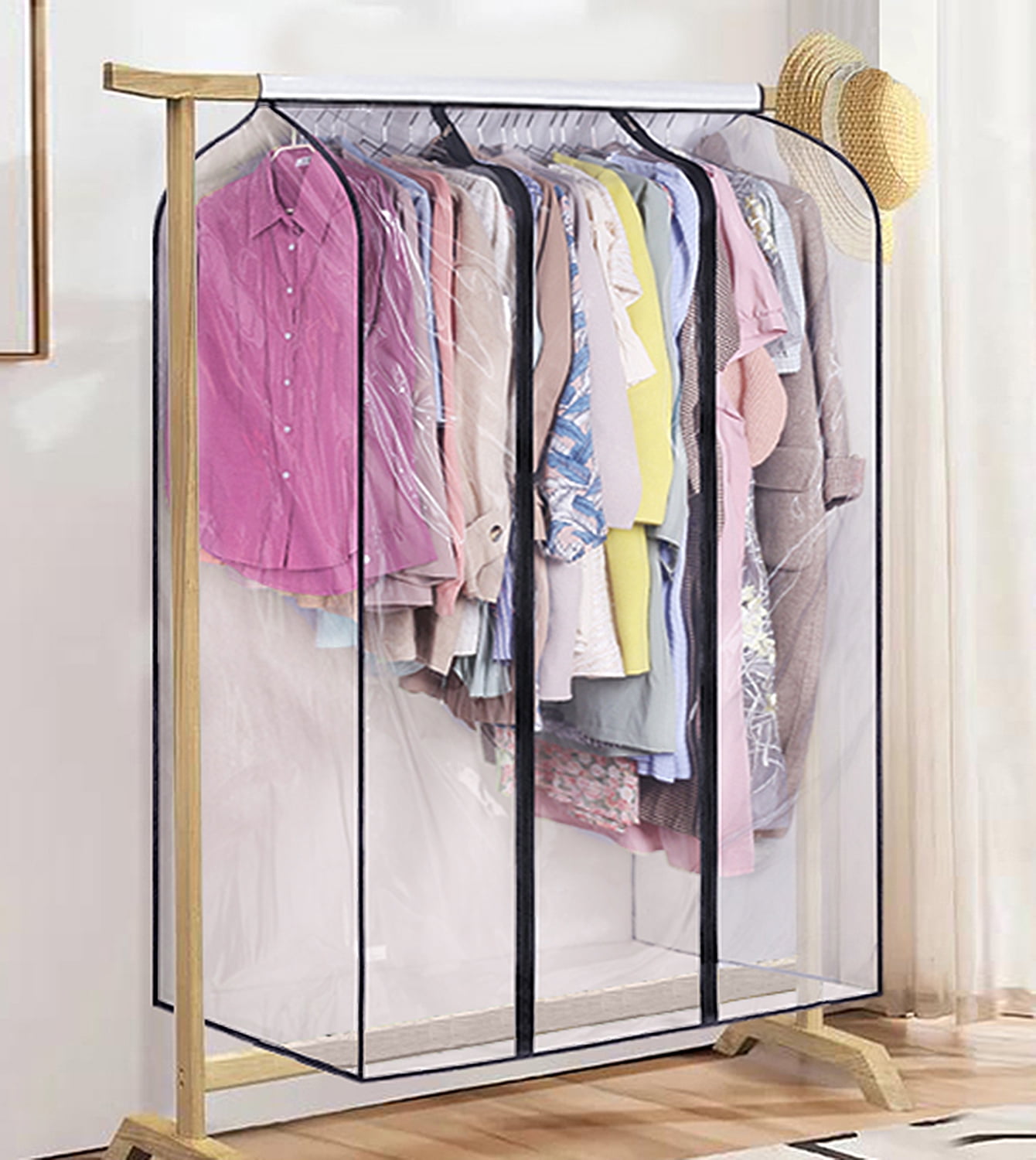 MISSLO 60'' Clear Dustproof Garment Rack Cover, Zippered PVC Clothes ...