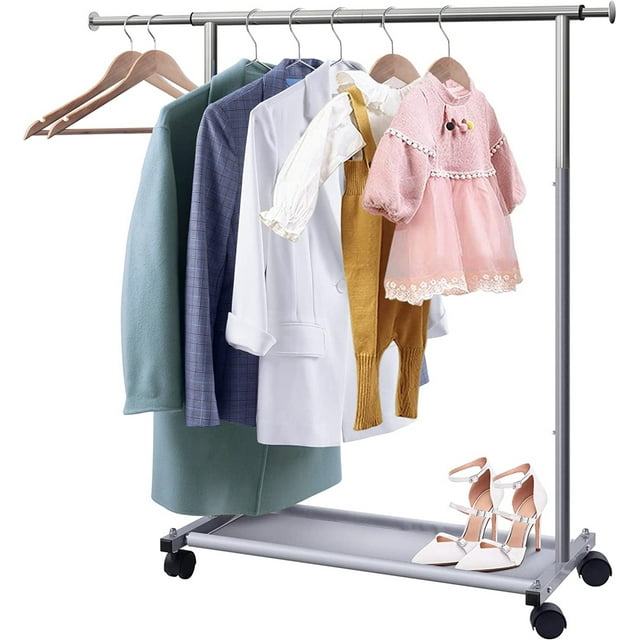 MISSLO Portable Clothes Rack with Shelf, Heavy Duty Rolling Rail for ...