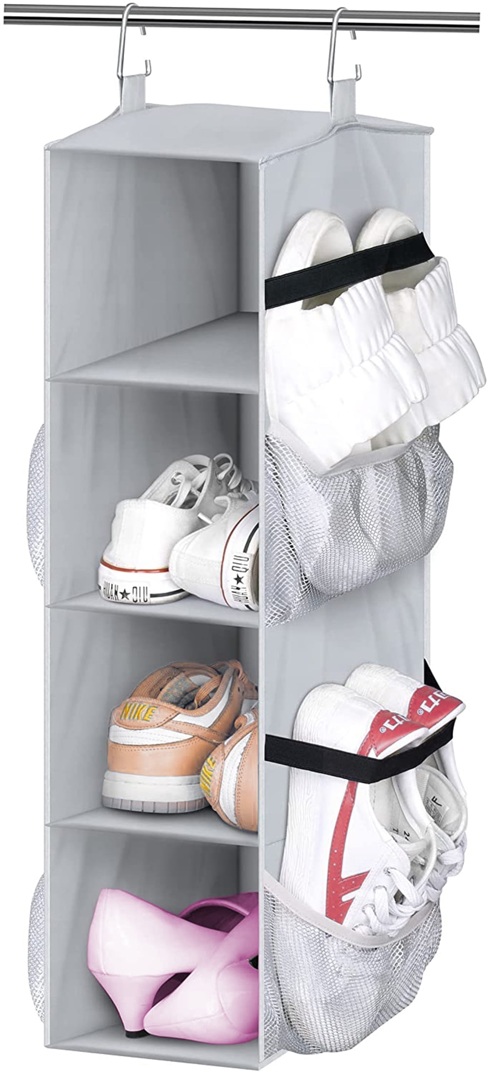 MISSLO Compact Hanging Shoe Organizer, 4-Shelf Storage Rack with Side ...