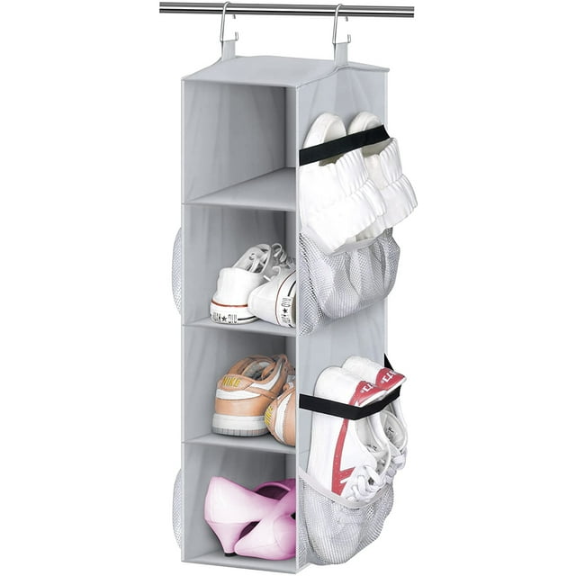 MISSLO Compact Hanging Shoe Organizer, 4-Shelf Storage Rack with Side ...
