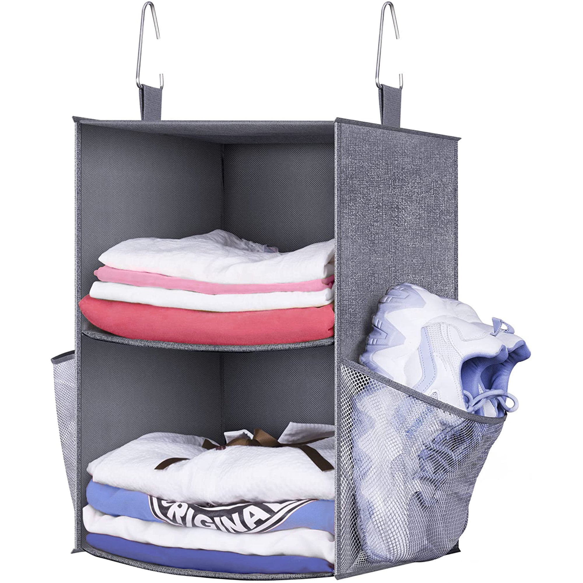 MISSLO Small Hanging Closet Organizer with 2 Shelves, Mesh Pockets ...
