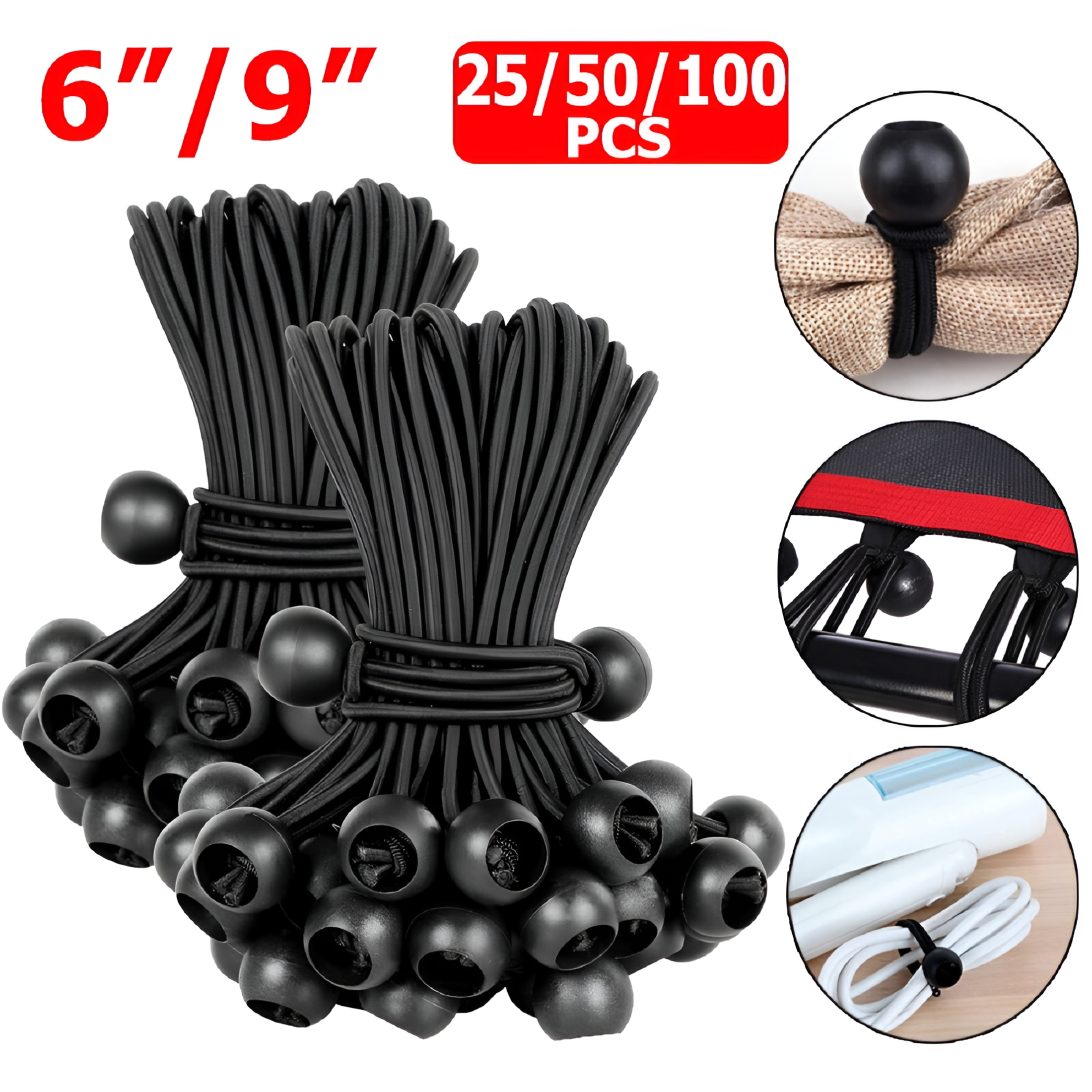 MISSMILE 25pcs 9inch Ball Bungee Cords, Heavy Duty Outdoor Bungee Cord ...