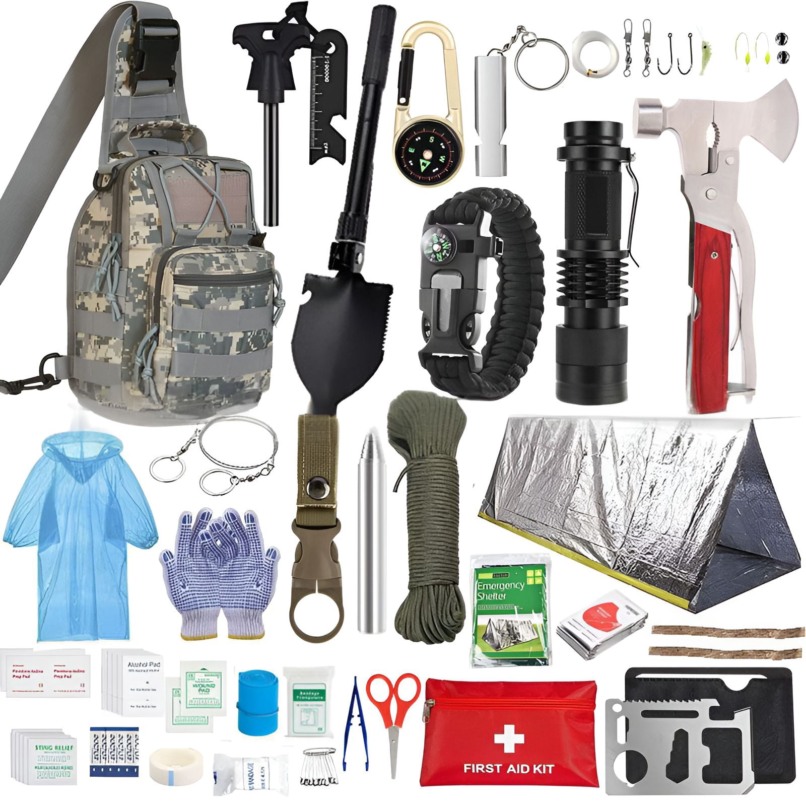 MISSMILE 32-in-1 Survival Kit,Versatile Survival Axe Hammer Survival ...