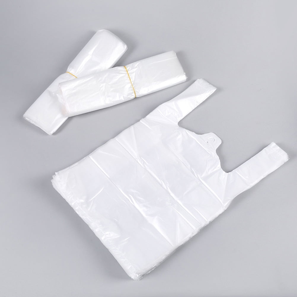 HEMOTON 100pcs White Food Grade Plastic Bag with Handle Food Packaging ...
