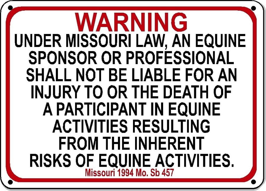 MISSOURI Equine Metal Sign activity liability warning statute horse ...