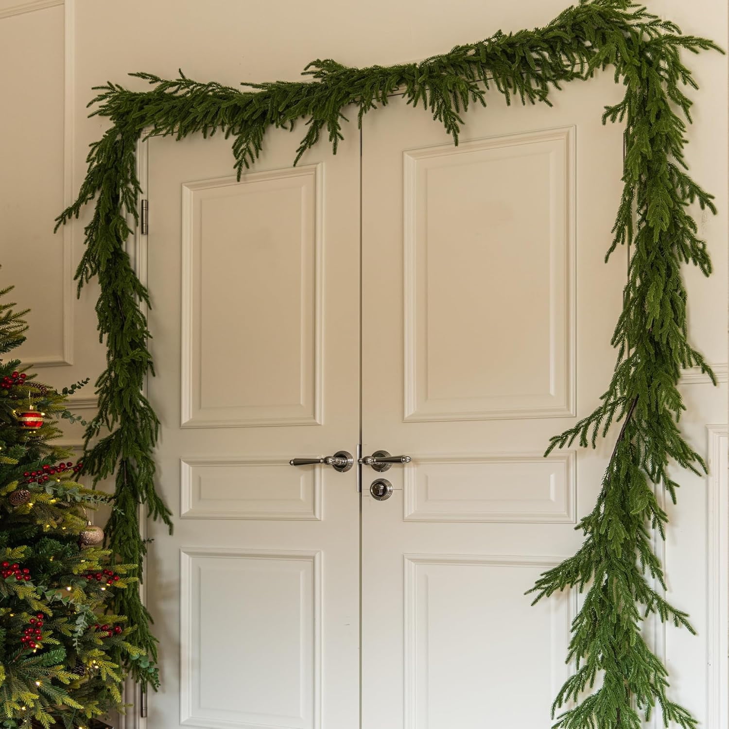 MISSPIN 14FT Artificial Norfolk Pine Garlands, Real Touch Winter Pine ...