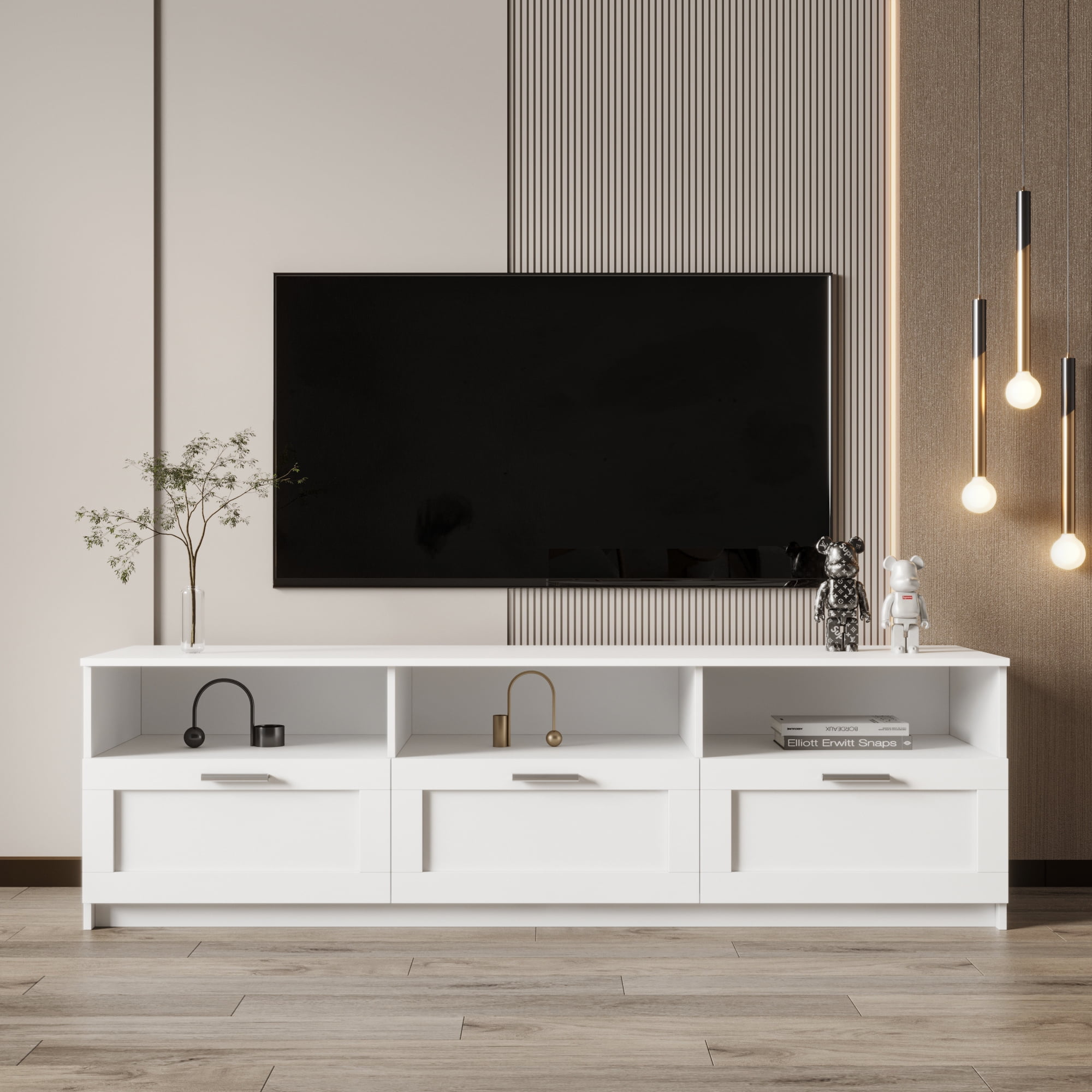 MISSUNNY White Modern Minimalist TV Stand for TVs Up to 80",Storage ...