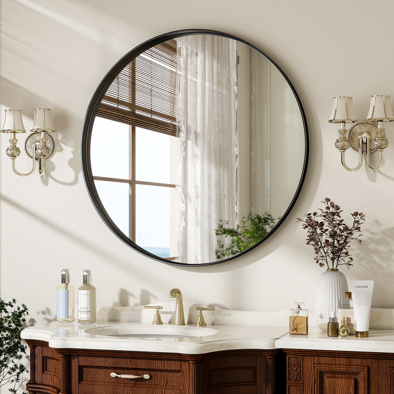 MISTORY 24"x24" Round Bathroom Mirror Wall Vanity Mirror with Deep ...