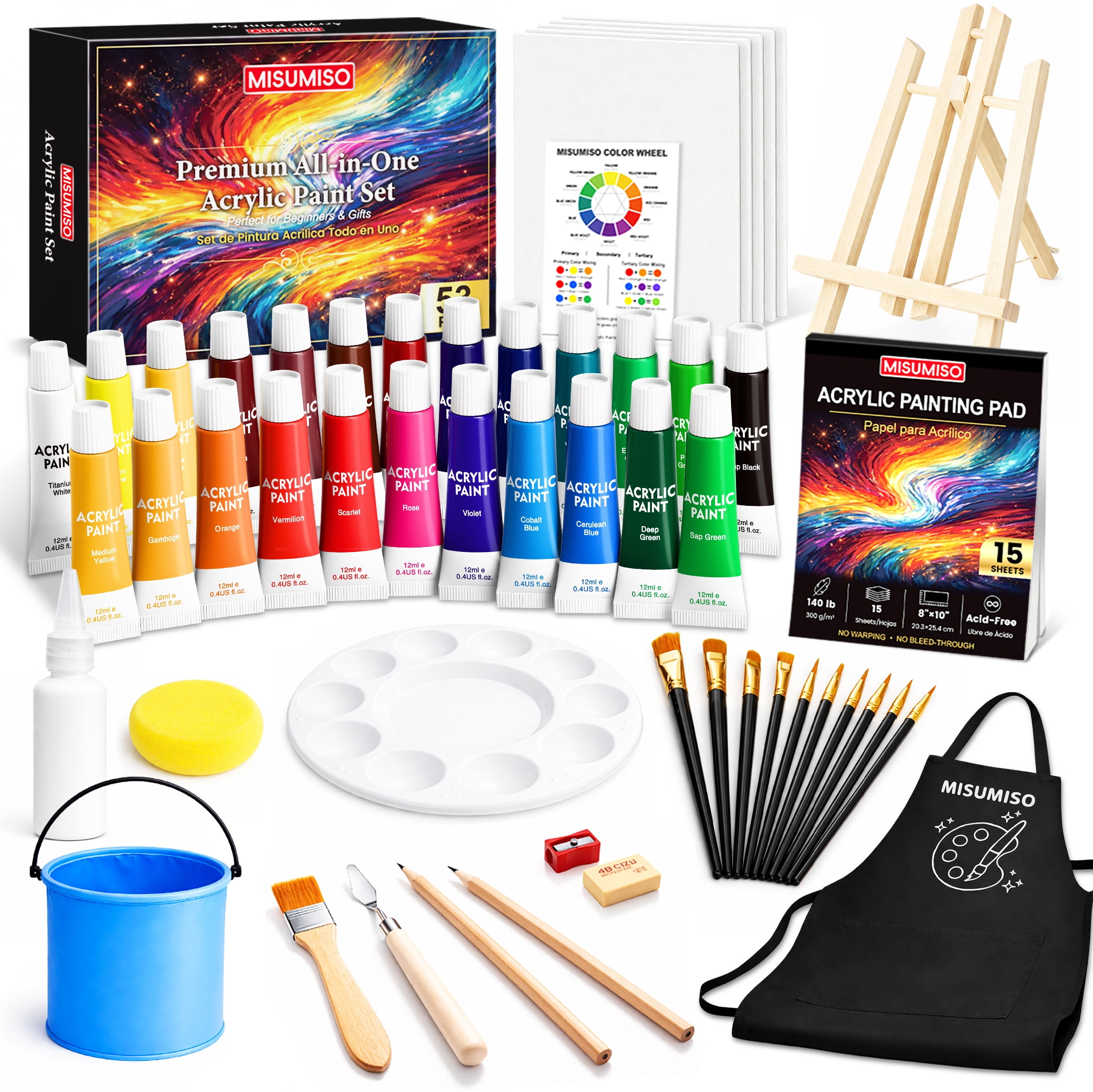 MISUMISO Acrylic Paint Kit for Beginners, 24 Colors Art Set with Canvas ...