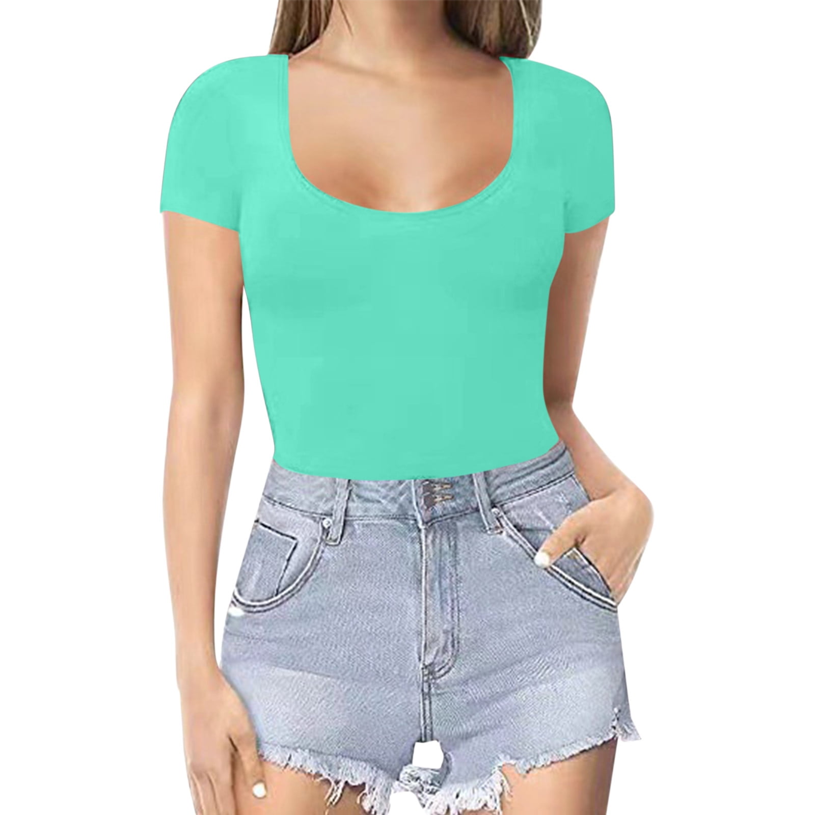 MITCOWBOY Bodysuits for Women Womens Round Neck Short Sleeve Bodysuit ...