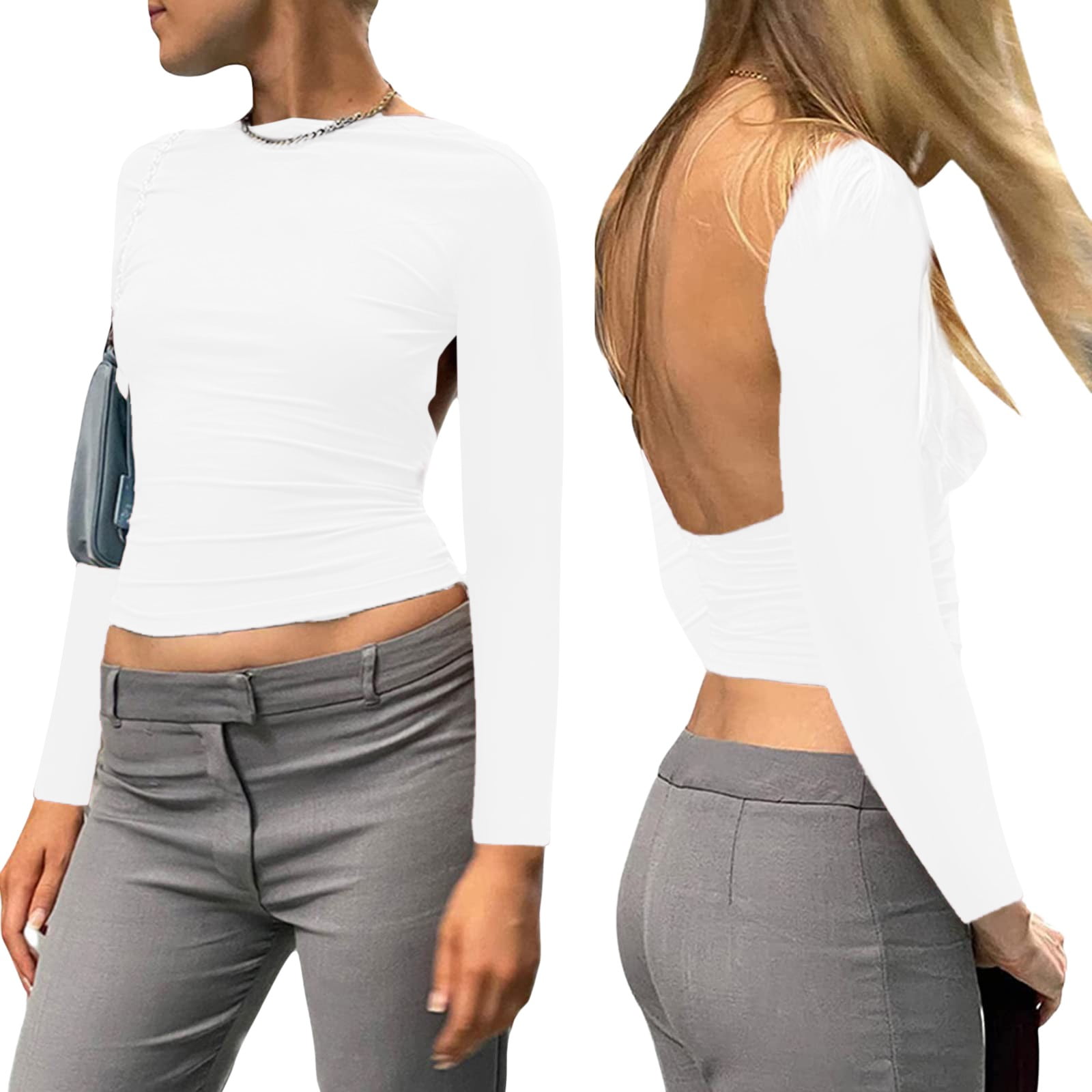 MITCOWBOYS Flannel Shirt for Women 2024, Women's Fashion Solid Backless ...