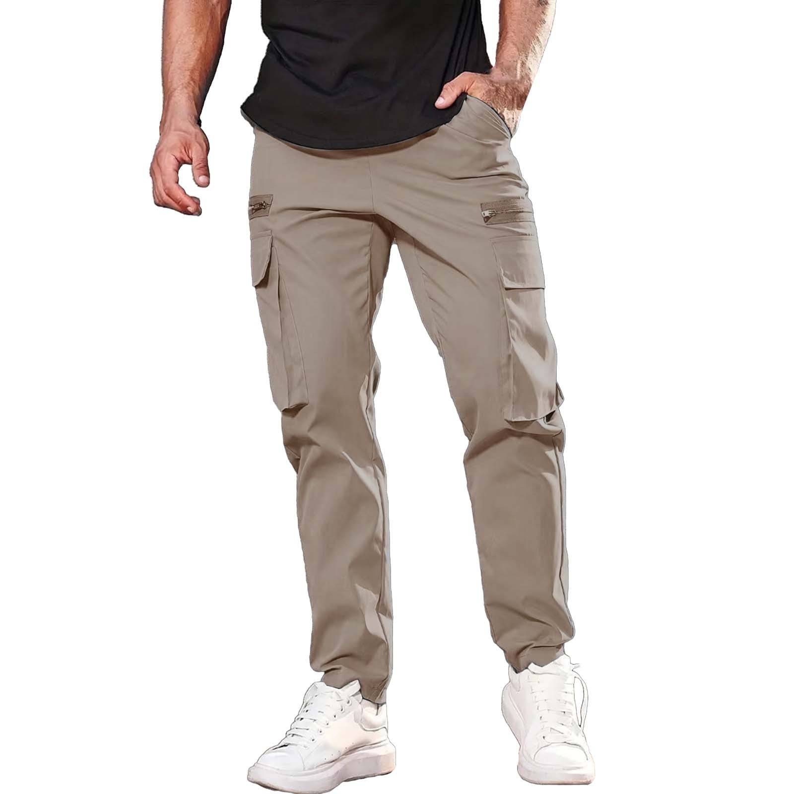 MITCOWBOY Mens Travel Pants Men's Waisted Multi Pocket Solid Color ...