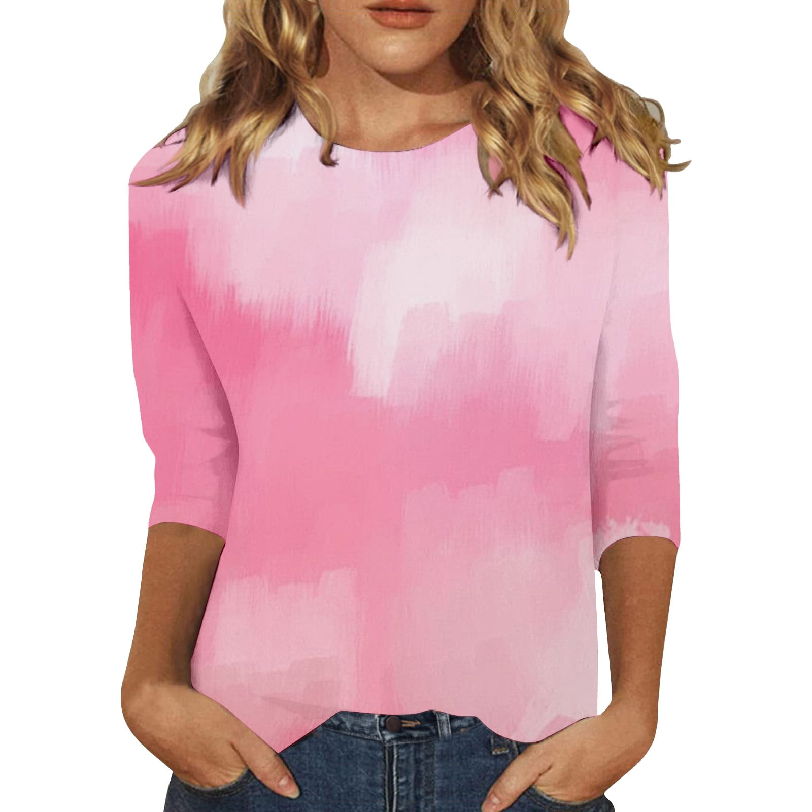 MITCOWBOYS Womens Tops, Womens Tops 3/4 Sleeve Summer Ethnic Pink ...