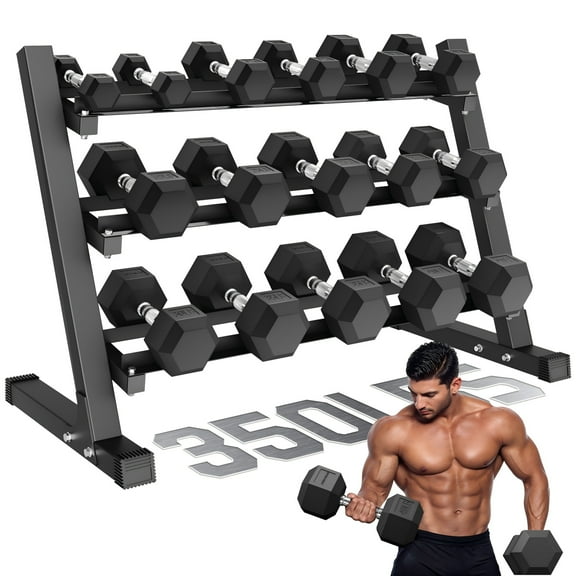 200 lb Dumbbell Set with Rack, Rubber Encased Hex Free Weights for Home ...