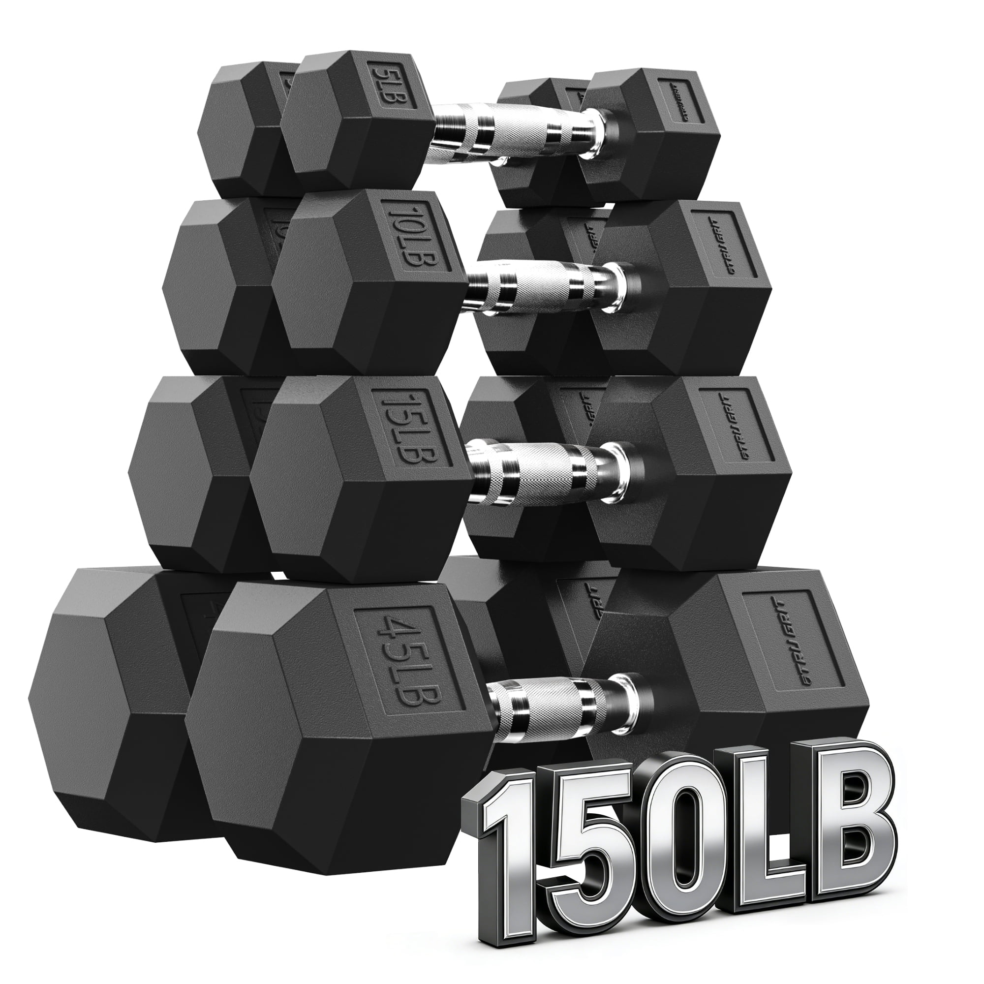 MITONOS 150/350 Dumbbell Sets with Rack, Rubber Hex Dumbbells, Free ...