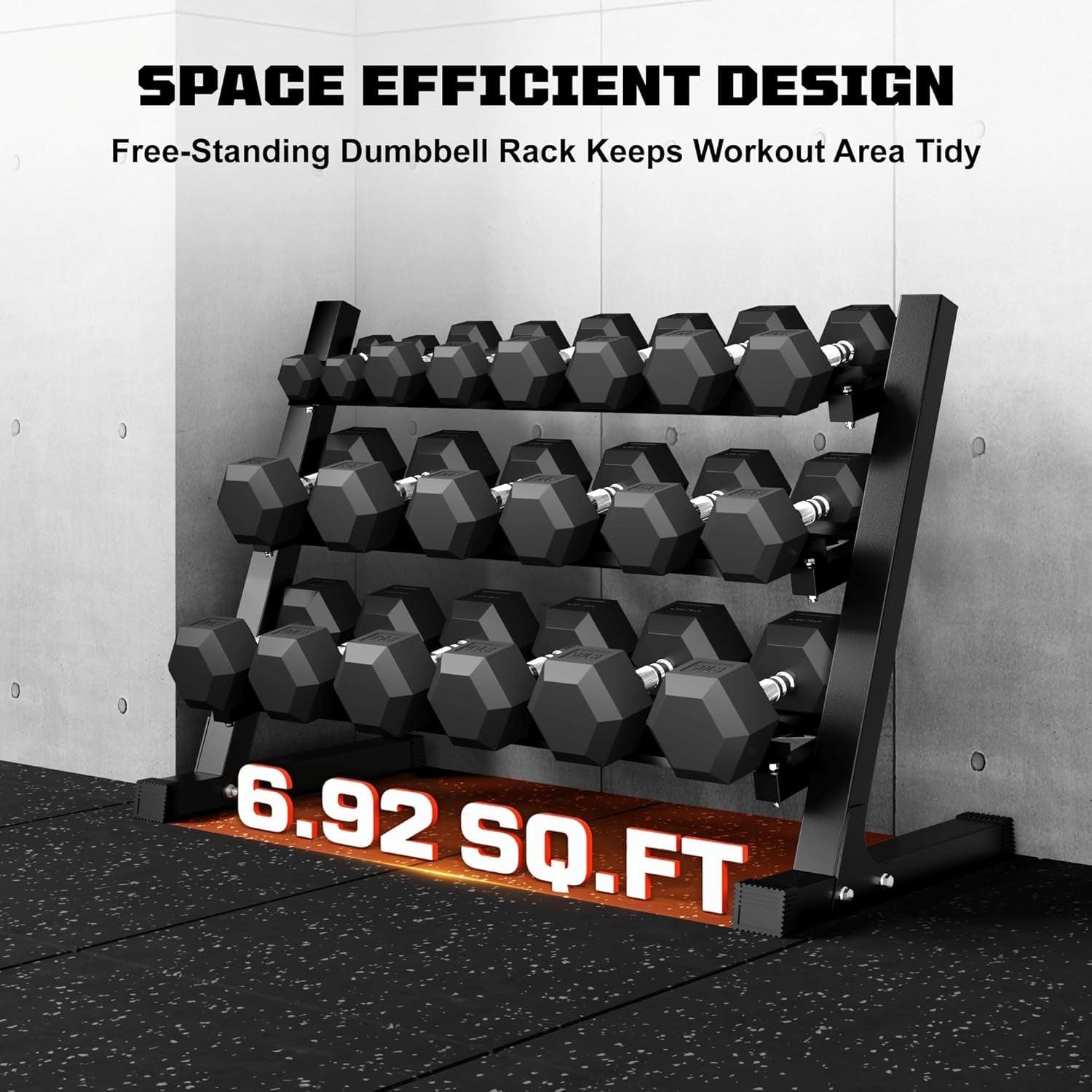 MITONOS 150/350 Dumbbell Sets with Rack, Rubber Hex Dumbbells, Free ...