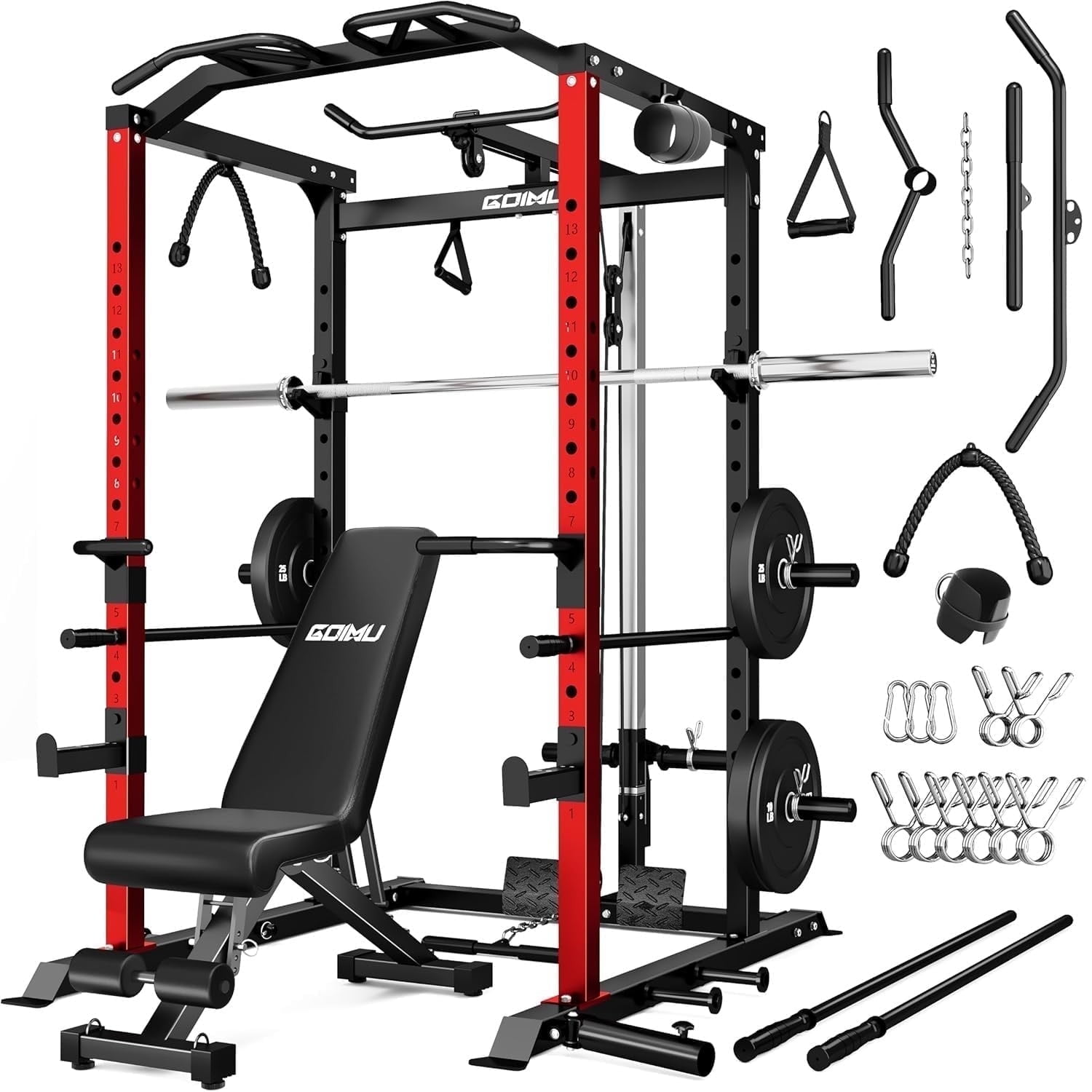 MITONOS Power Cage, 2000LBS Squat Rack with LAT Pulldown, Multi ...