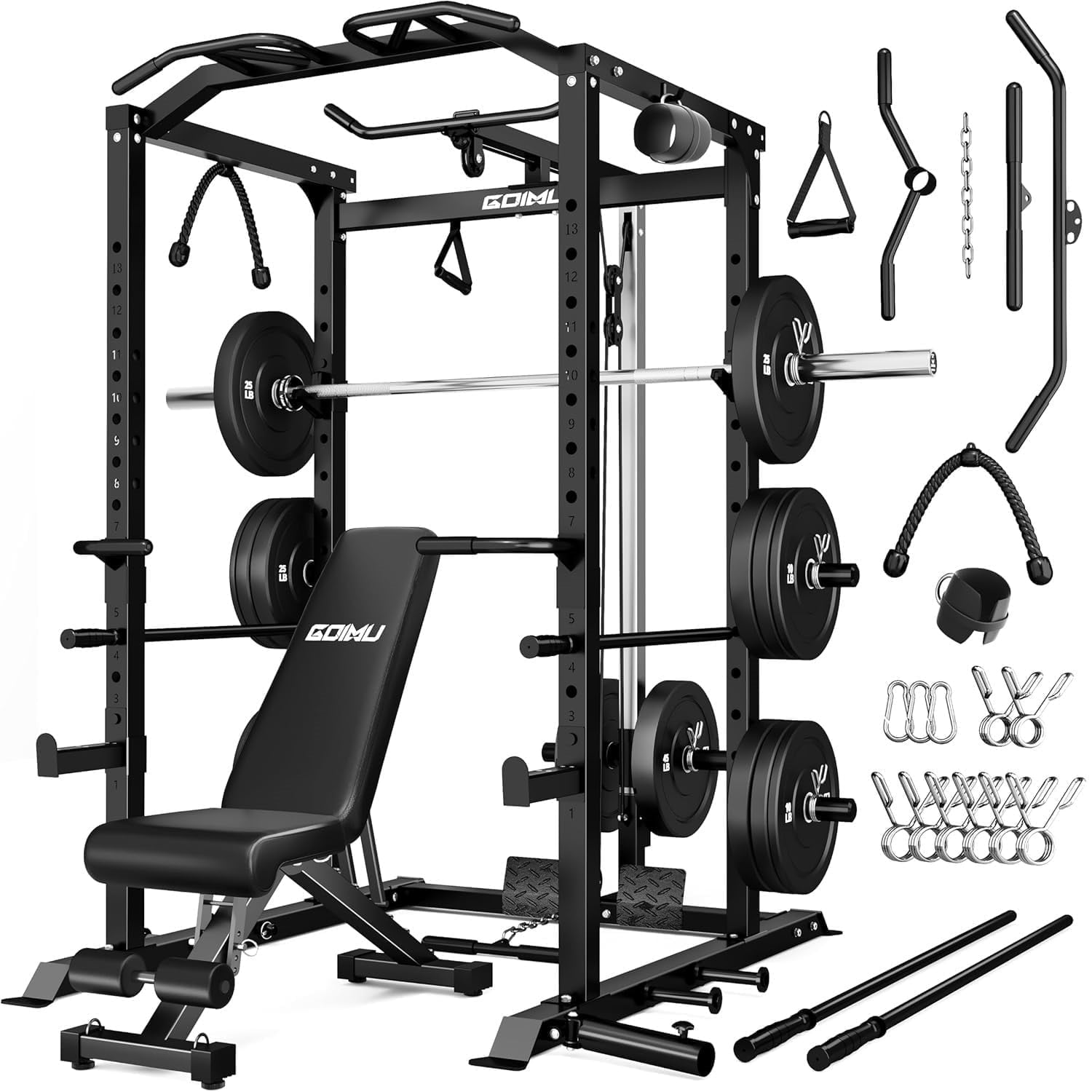 MITONOS Power Cage, 2000LBS Squat Rack with LAT Pulldown, Multi ...