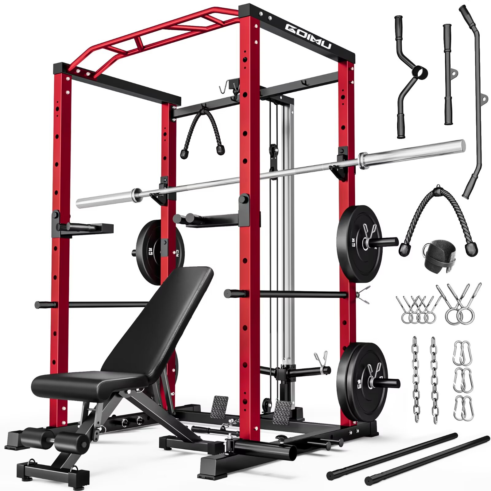 MITONOS Power Cage, Power Rack with LAT Pulldown, 2000LBS Adjustable ...