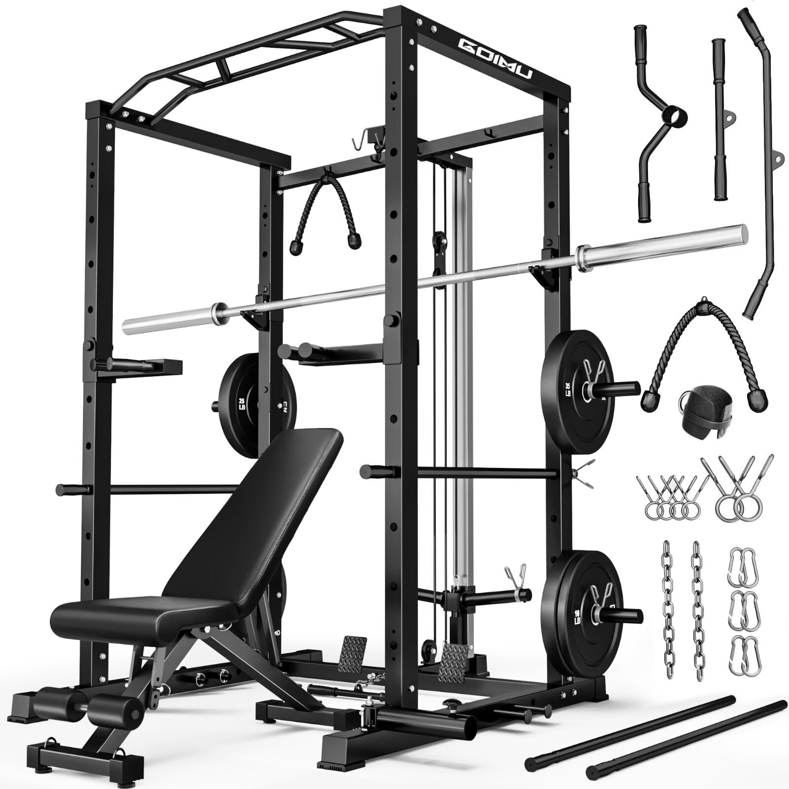 MITONOS Power Cage, Power Rack with LAT Pulldown, 2000LBS Adjustable ...
