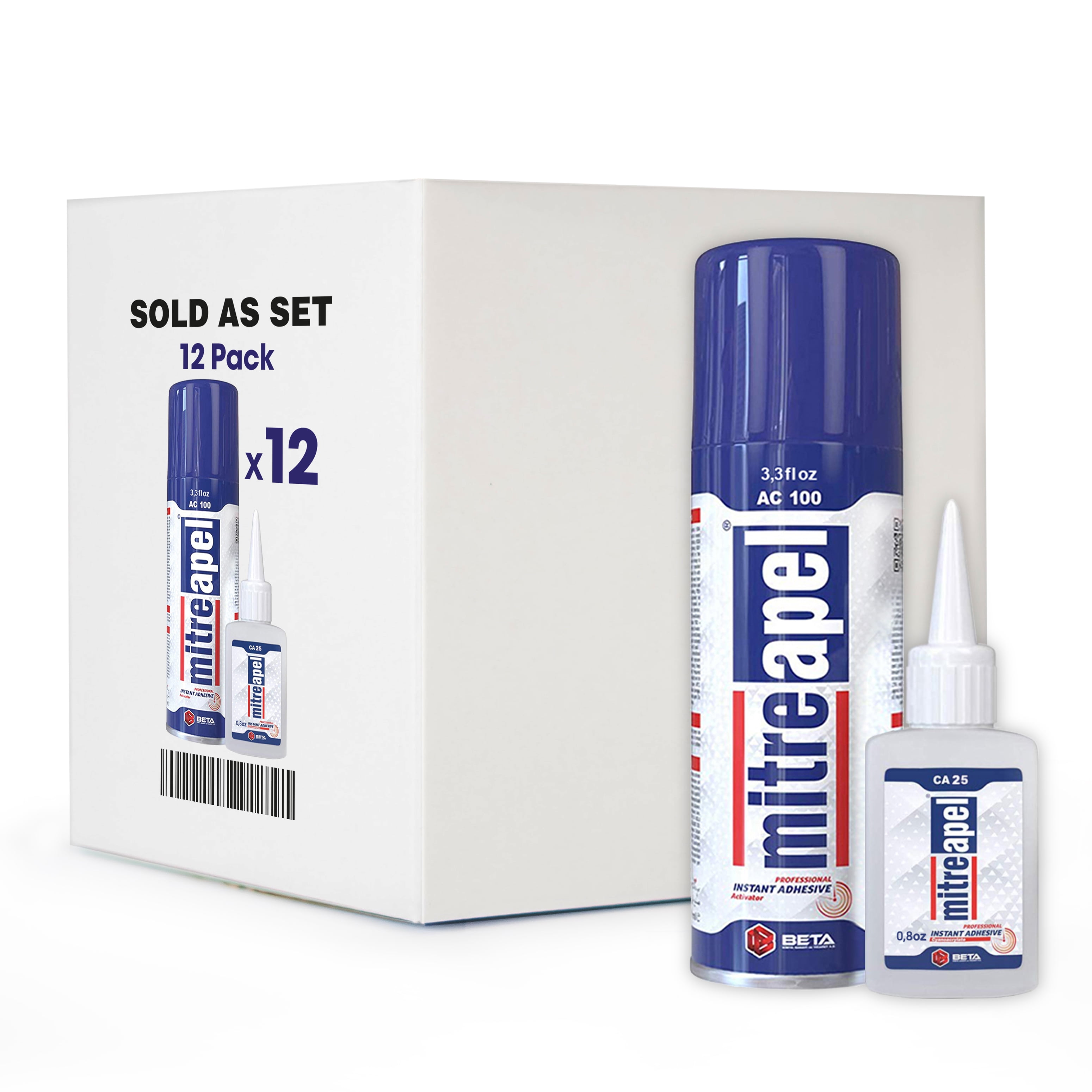 MITREAPEL Super CA Glue with Spray Adhesive Activator ( 12 x 0.80 oz ...