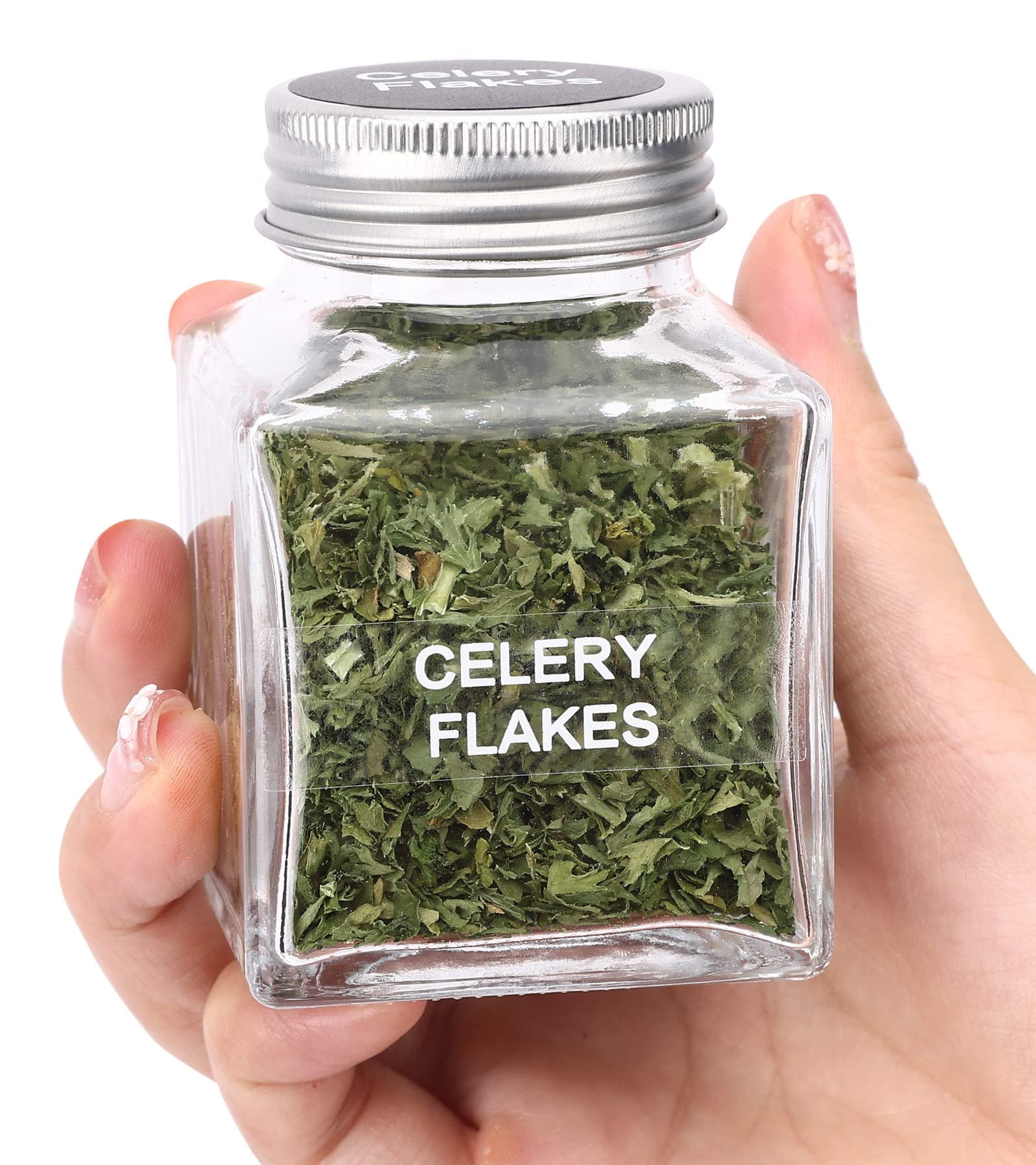 MIUKAA 49-Pack Cube Glass Spice Jars with 372 Labels, 49 Shakers, Lids, 4.5 oz Empty Square ...