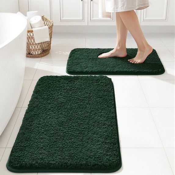 MIULEE Dark Green Bathroom Rugs Set 2 Piece, Soft Absorbent Microfiber ...