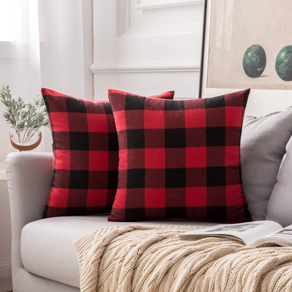 MIULEE Pack of 2 Classic Farmhouse Buffalo Check Plaids Polyester Linen ...